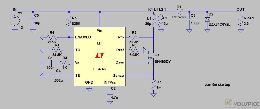 12V to 5V LT3748 Flyback Converter - YouSpice
