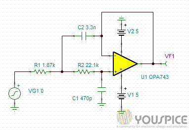 20 KHz Second Order Low Pass Filter - YouSpice