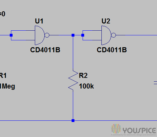 Astable multivibrator with CD4011 - YouSpice