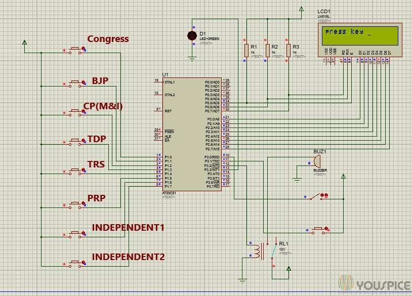 Electronic Voting Machine Using 8051 Microcontroller Circuit Diagram